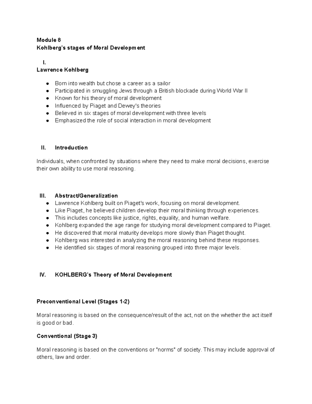 Module 8 Kohlbergs Stages of Moral Development - Lawrence Kohlberg Born ...
