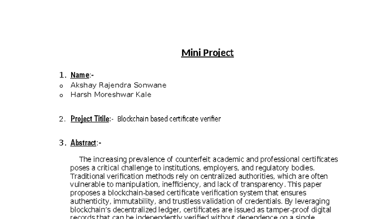 Blockchain-Based Certificate Verifier: Mini Project 1 - Studocu