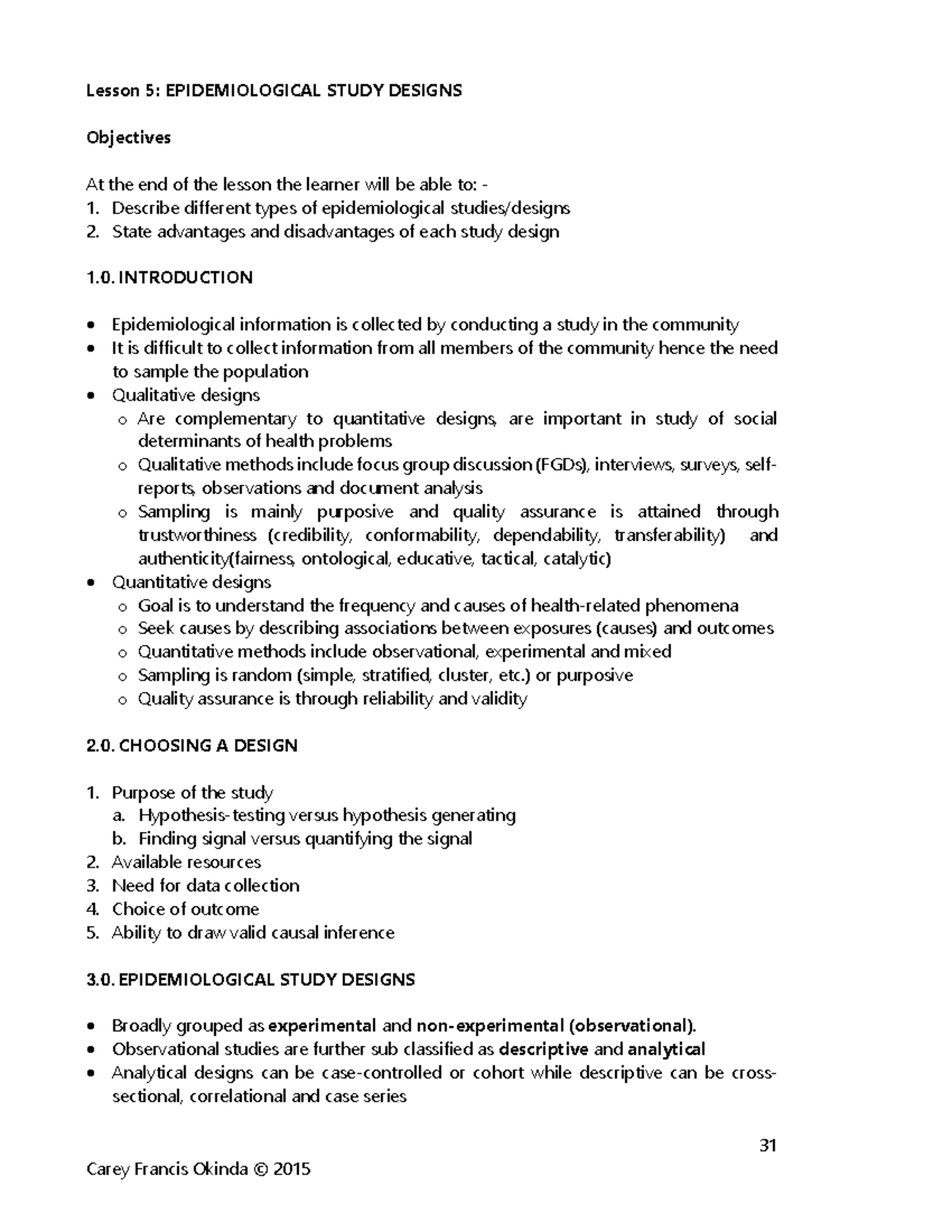 Epidemiological Study Designs - Lesson 5 Overview (Course Code: EPID) - Studocu