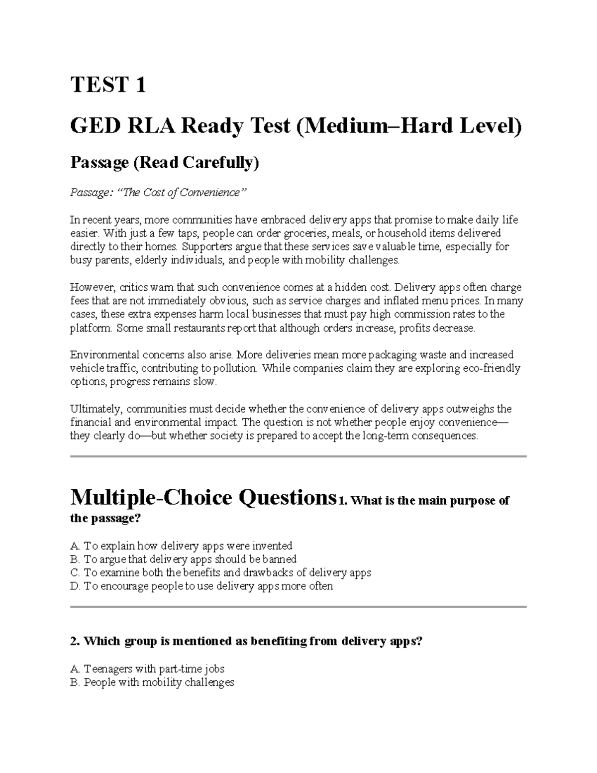 Final Test for GED RLA: Are You Ready for the Real Exam? - Studocu