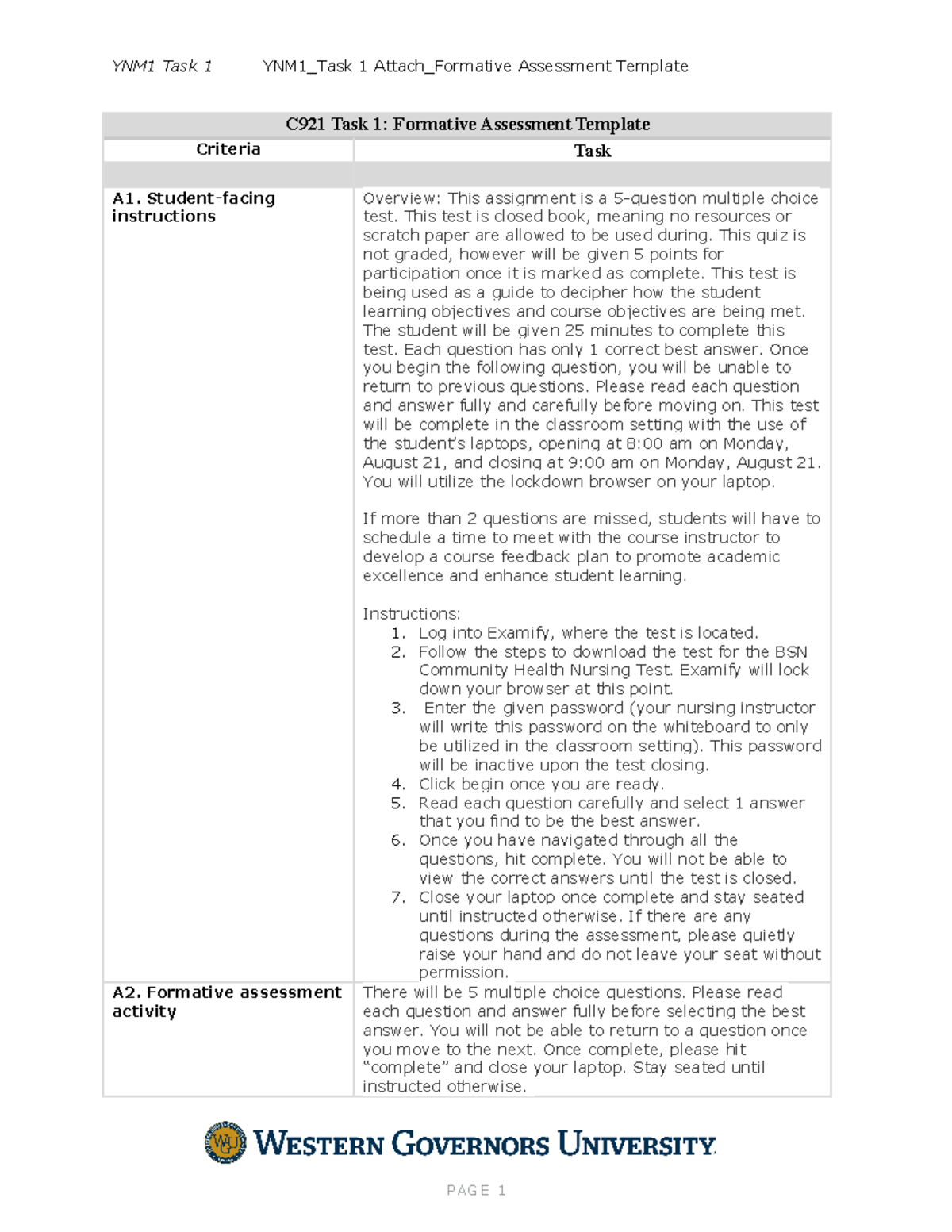 C921 Formative Assessment Guide for Community Health Nursing - Studocu