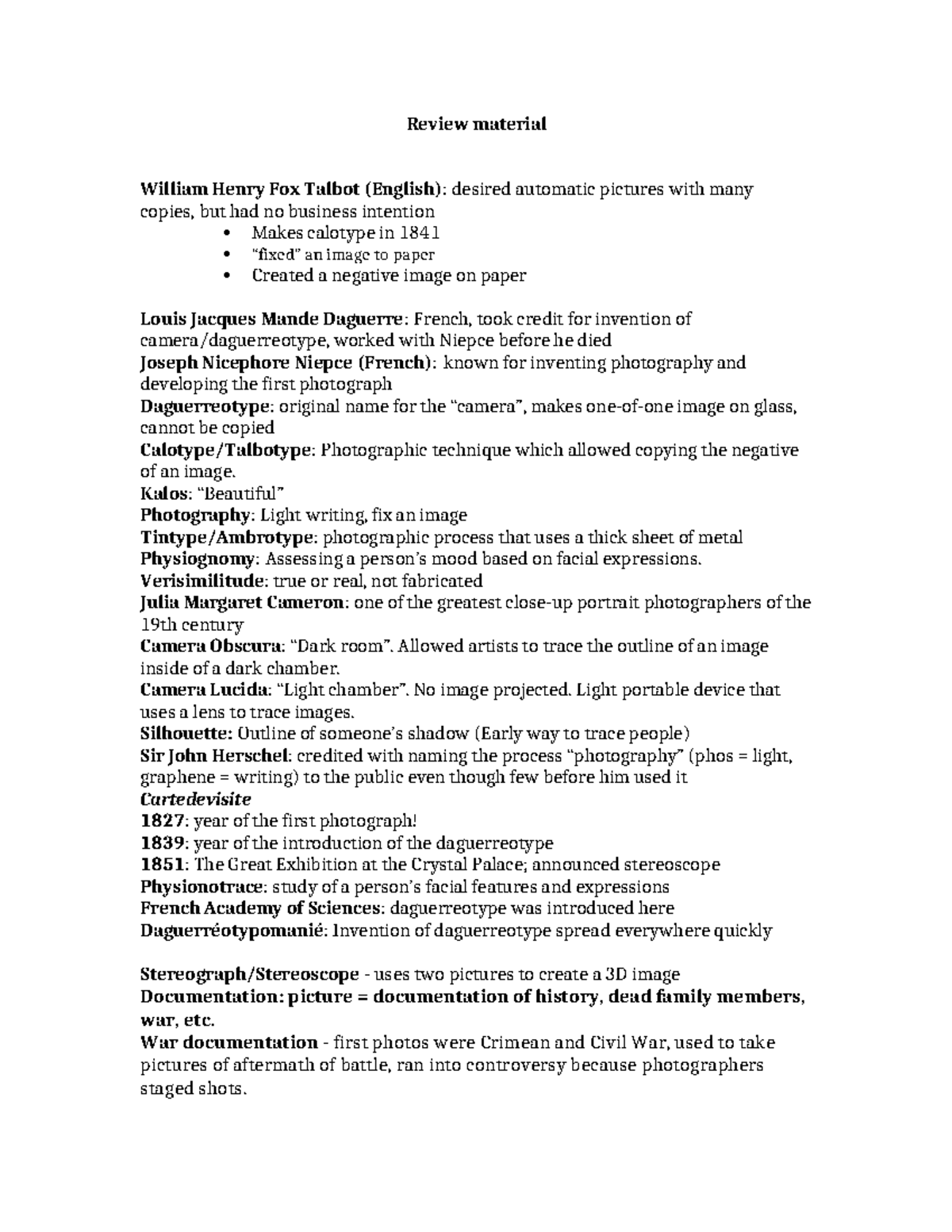 Midterm Review: History of Photography (ART 101) and Its Social Impact ...