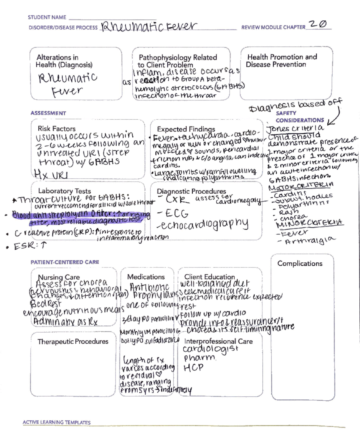 Rheumatic Fever System Disorder Notes - STUDENT NAME PROCESS Rheumatic ...