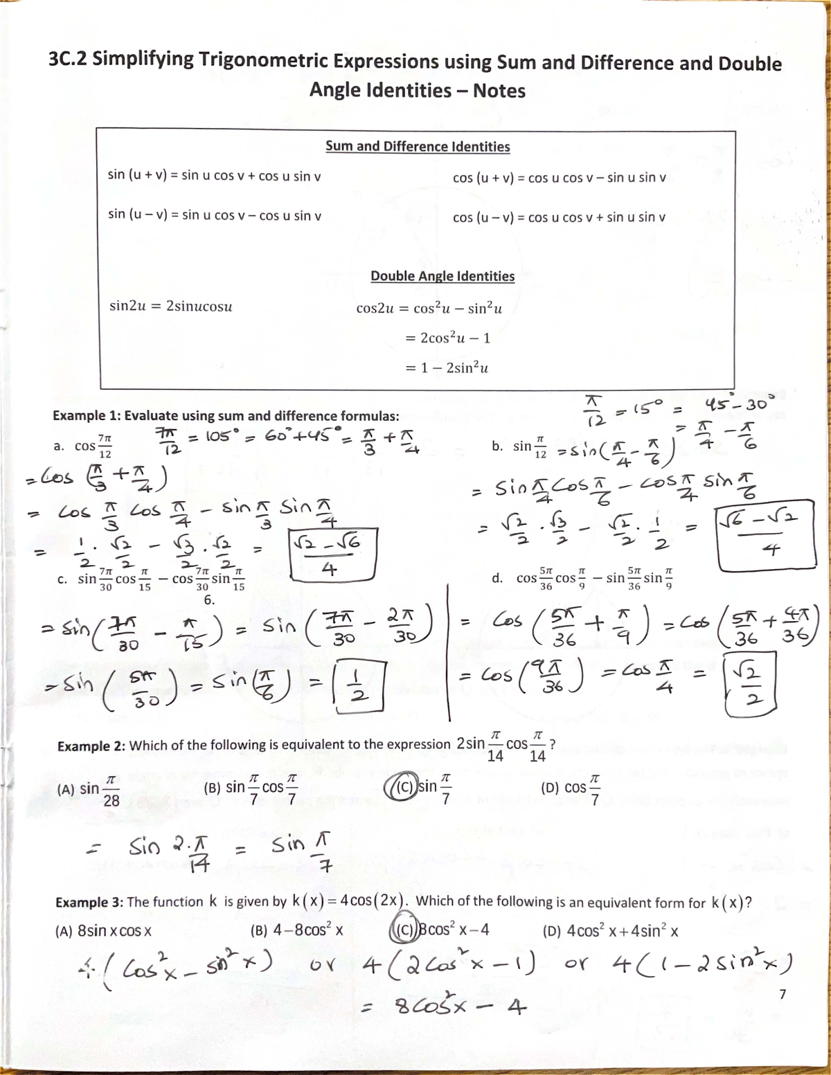 Key 3C.2: Simplifying Trig Expressions - Sum, Difference & Double Angle ...
