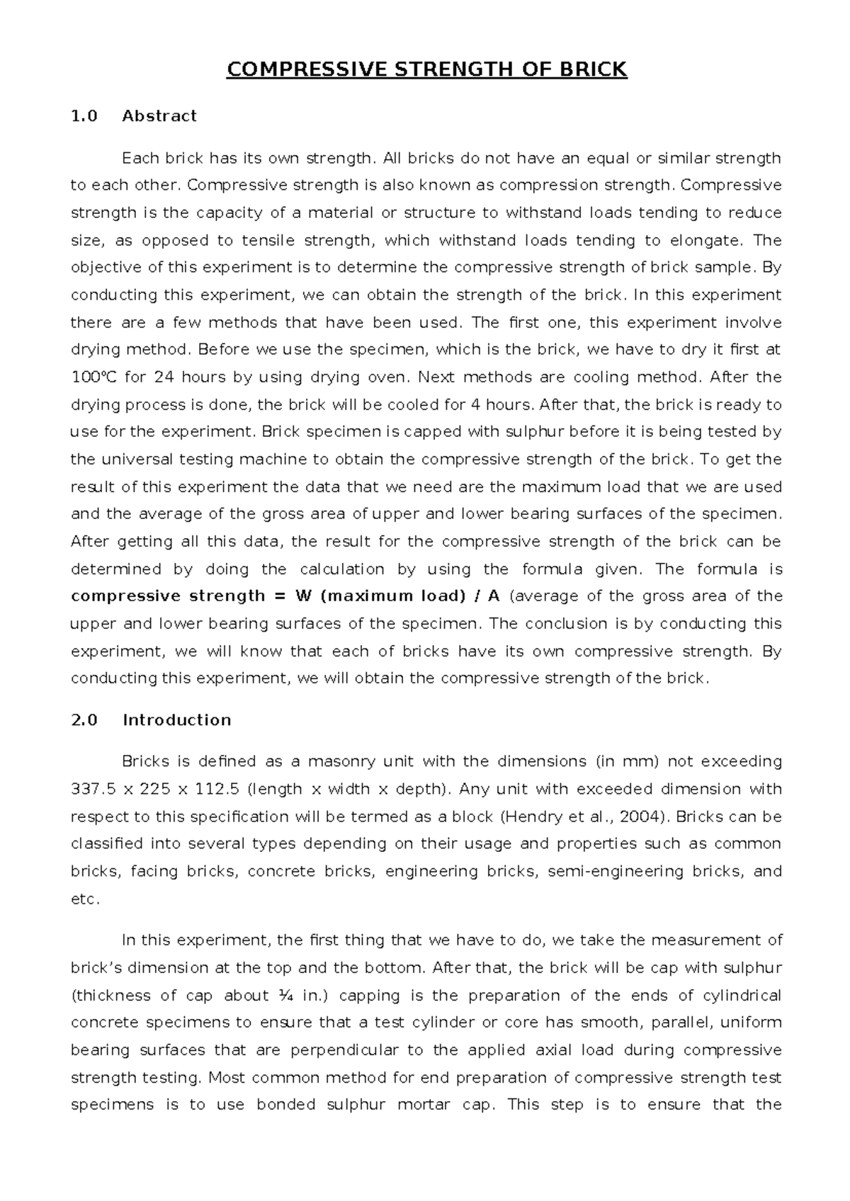 Compressive Strength Test of Brick Samples (ENG 346450979) - Studocu