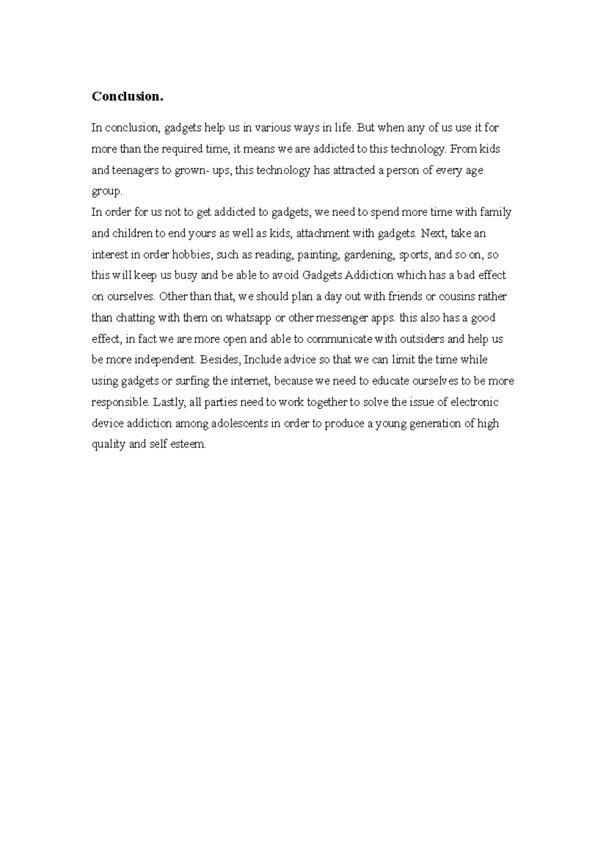 Conclusion: Addressing Gadget Addiction in Today's Society - Studocu