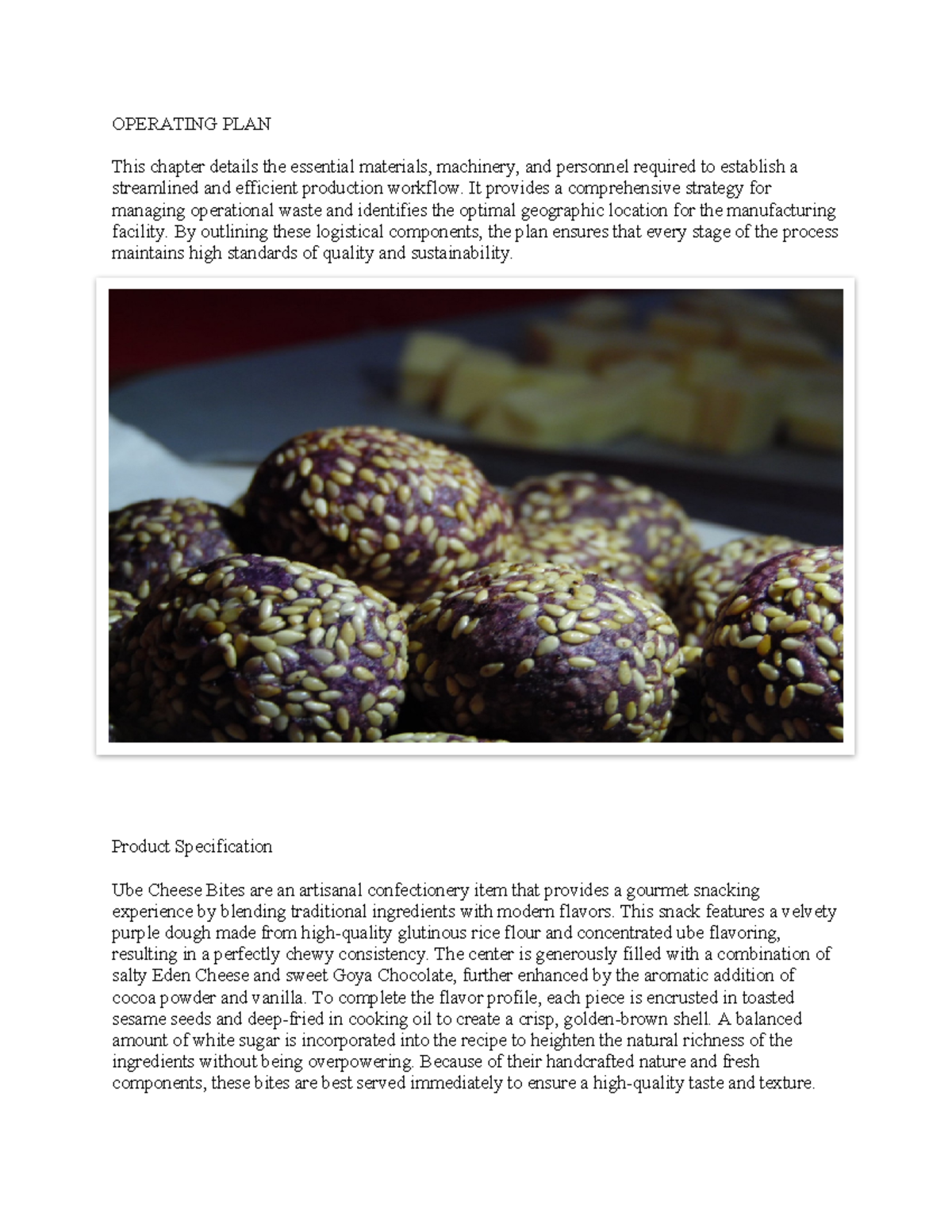 OPERATING PLAN: Ube Cheese Bites Production Strategy - Studocu