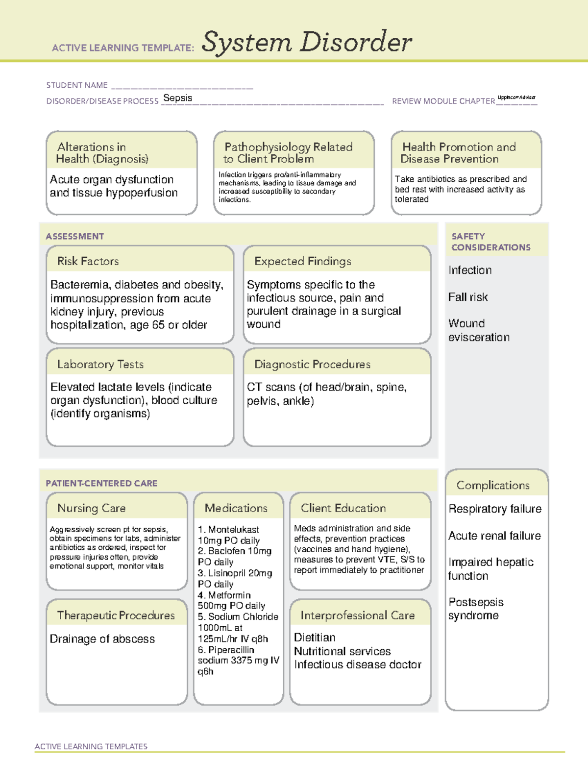 ACTIVE LEARNING TEMPLATE: System Disorder - Sepsis Review Module - Studocu