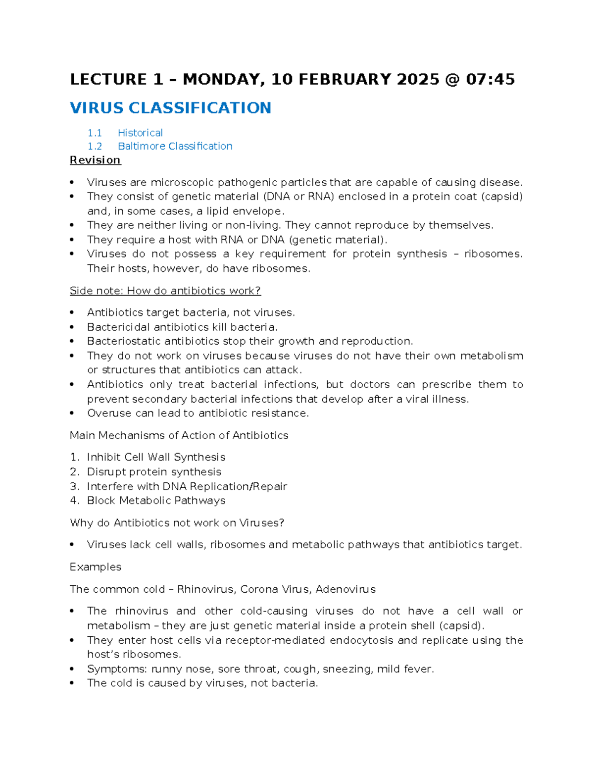 LECTURE 1: VIRUS CLASSIFICATION & ANTIBIOTIC RESISTANCE (BIO101) - Studocu