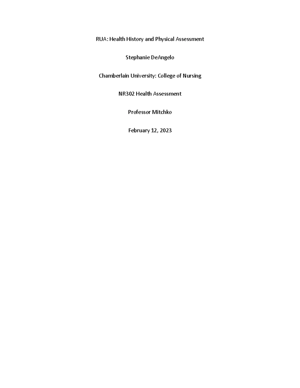 NR302 JAN21 Health History Assessment Guidelines for Nursing Students ...