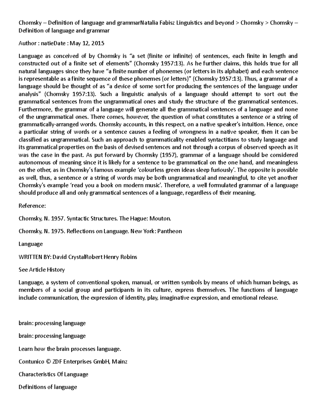 Chomsky language comparative - Chomsky – Definition of language and ...