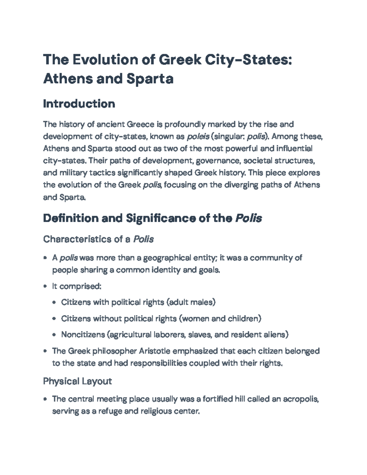 The Evolution of Greek City-States: Athens and Sparta Overview - The ...