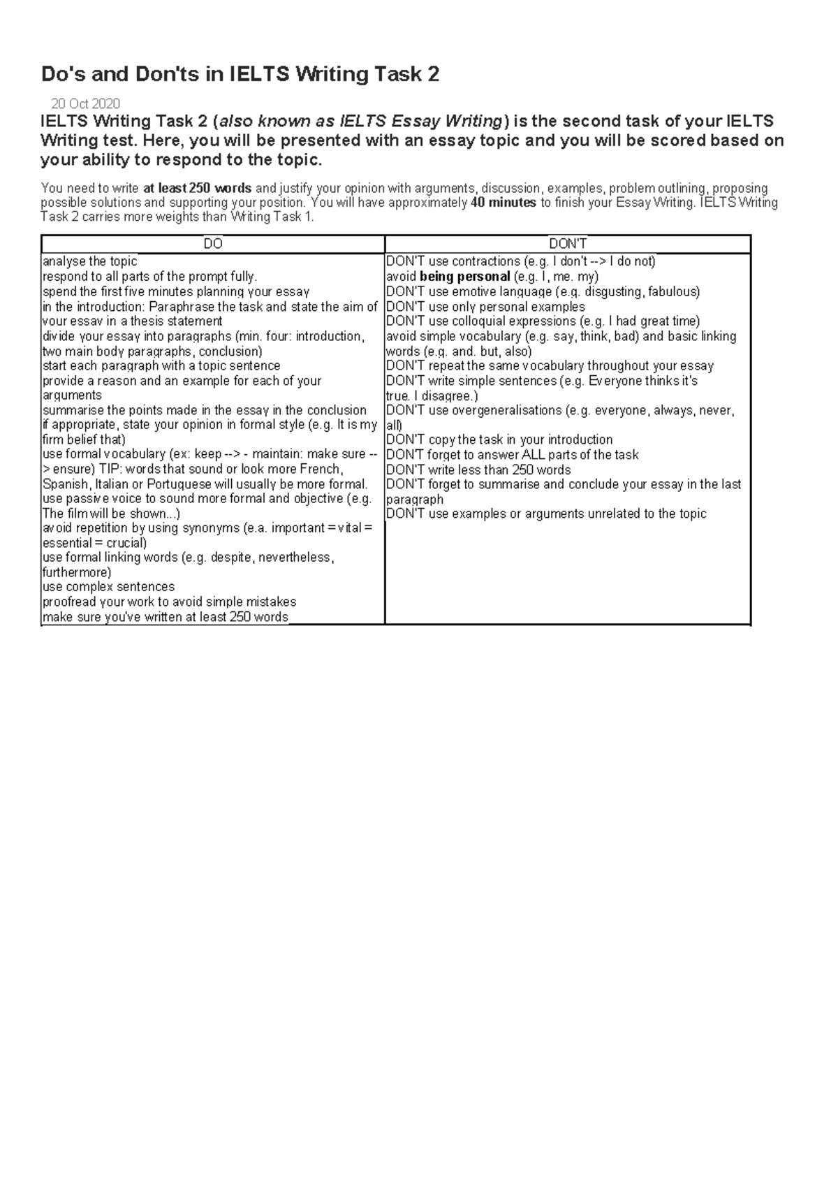 Dos and donts in academic writing - Do's and Don'ts in IELTS Writing ...