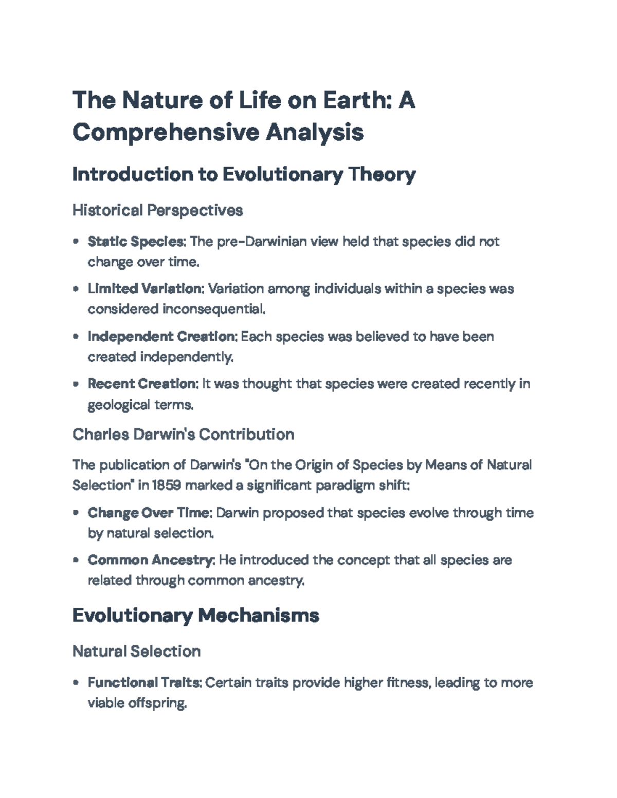 The Nature of Life on Earth: Comprehensive Analysis of Evolutionary ...