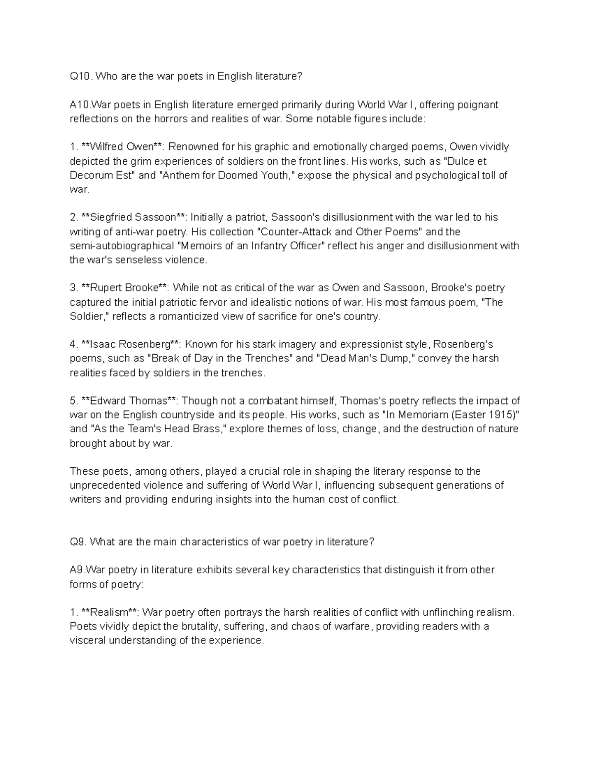 ENGL 202: Twentieth Century War Poetry Assignment Notes - Studocu