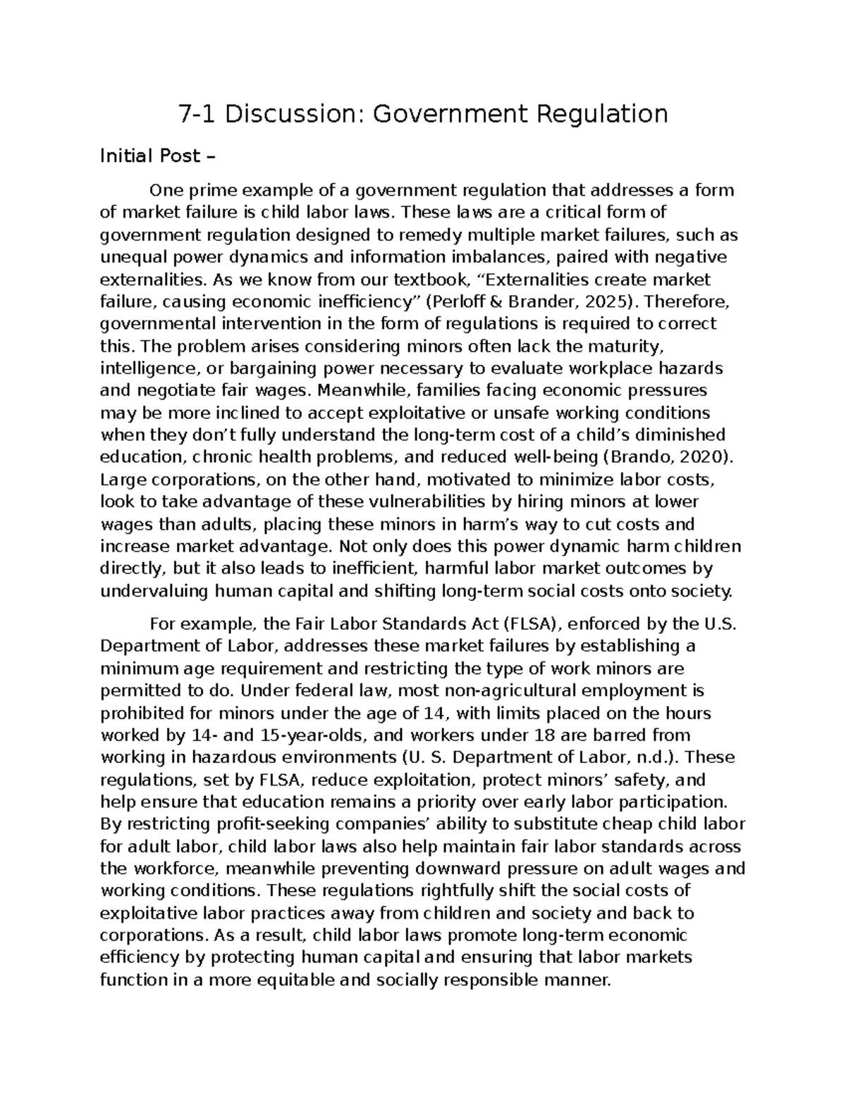 301 ECO 7-1 Discussion: Government Regulation & Market Failures - Studocu