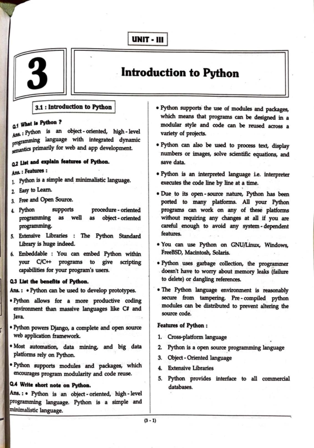 IOT UNIT 3: Introduction to Python Programming and Its Features - Studocu