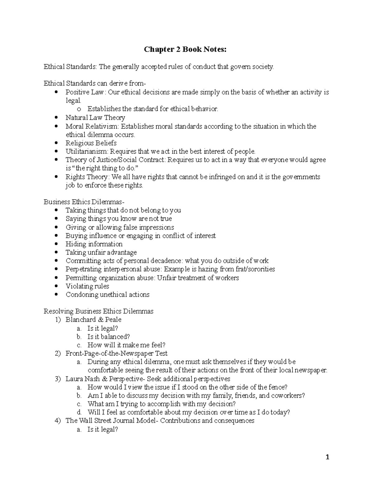 Chapter 2- Ethics:Social Responsibility - Chapter 2 Book Notes: Ethical ...