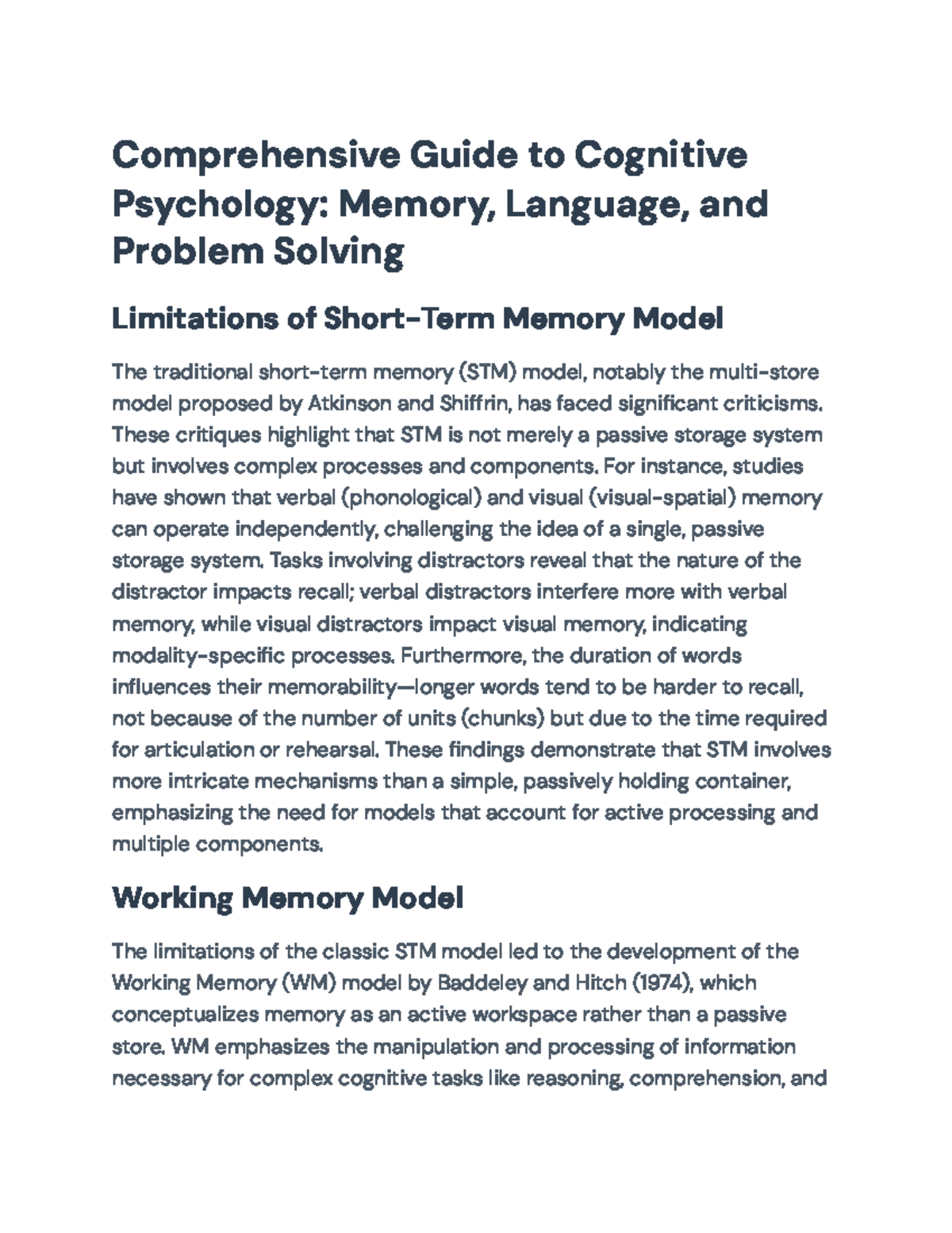 Cognitive Psychology (PSY 101): Overview of Memory, Language & Problem ...