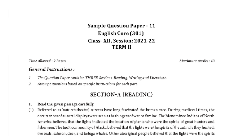 Sample Question Paper 11 English Core (301) XII - TERM II - Studocu
