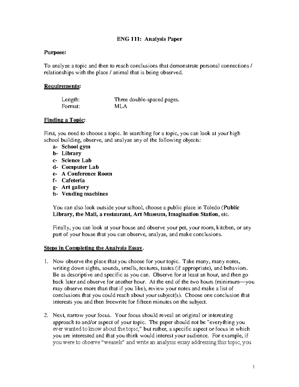 ENG 111: Analysis Essay Assignment Guidelines and Requirements - Studocu