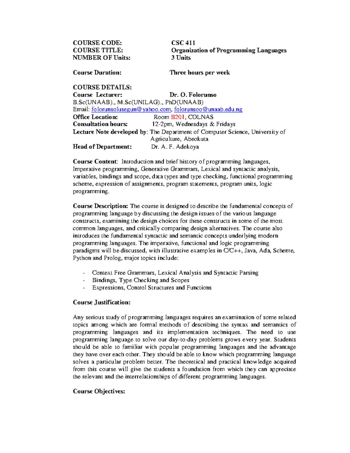 CSC 411: Comprehensive Lecture Guide on Programming Languages - Studocu