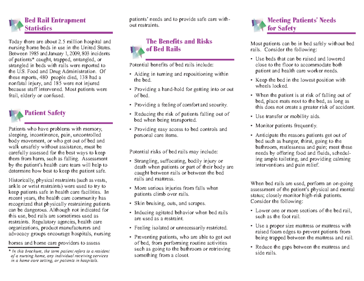 A Guide to Bed Safety: Bed Rails in Health Care Facilities (PDF) - Studocu