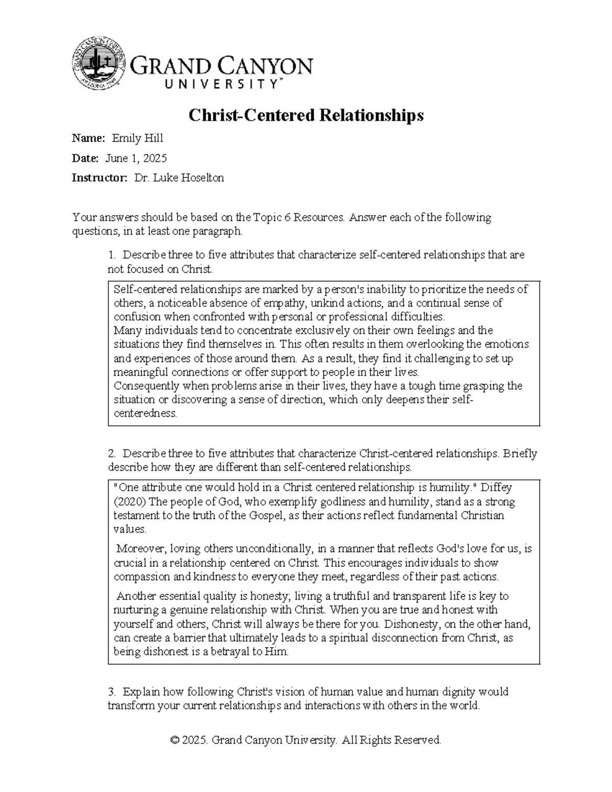 CWV 316 RS T6 Final Exam: Christ-Centered Relationships Analysis - Studocu