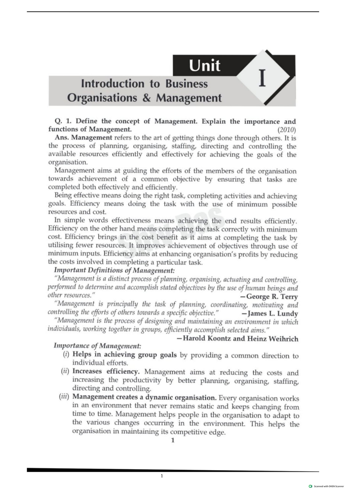 Business management Question bank - Unit Introduction to Business I ...
