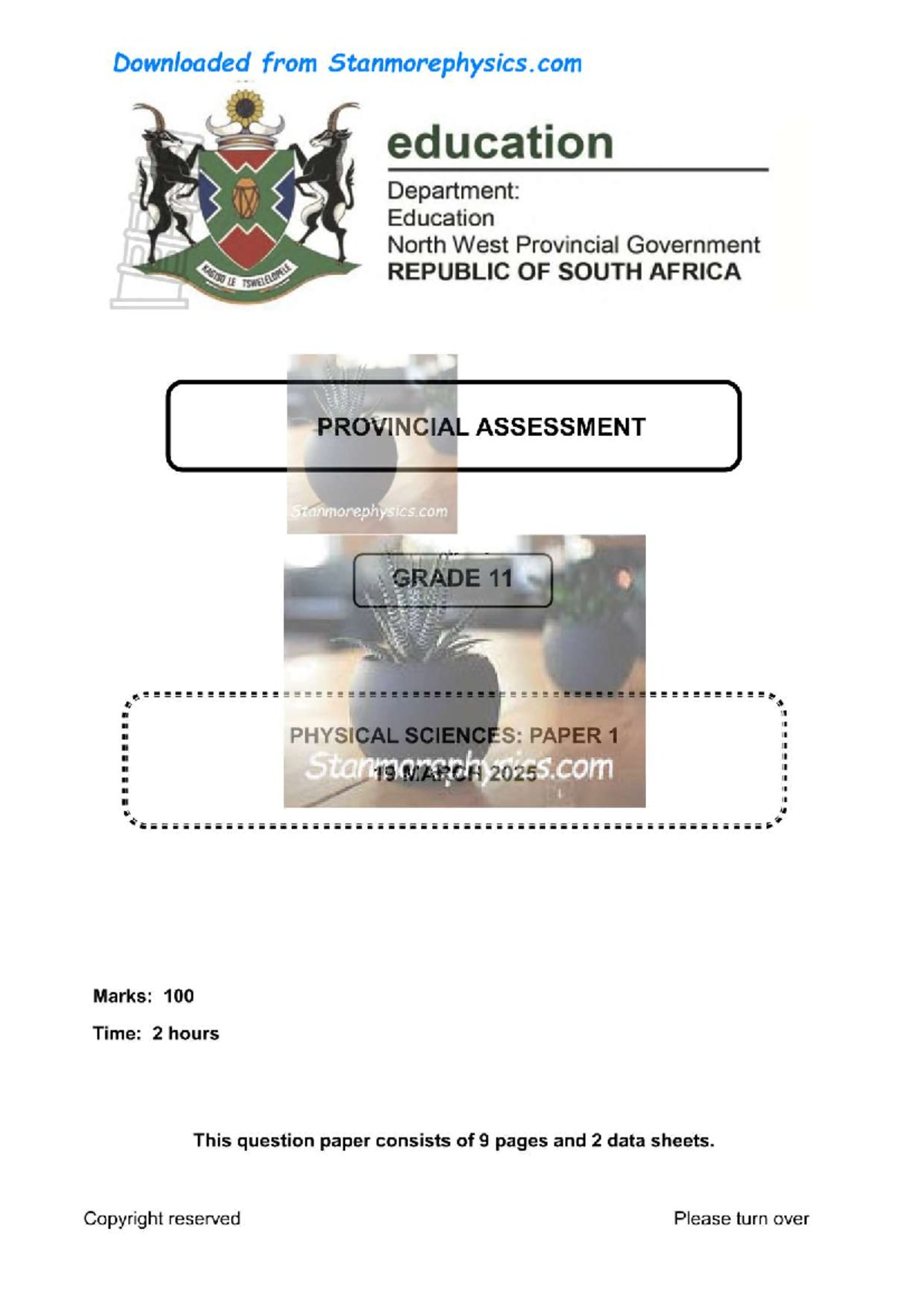 Grade 11 Physical Science March 2025 Exam Paper & Memorandum - Studocu