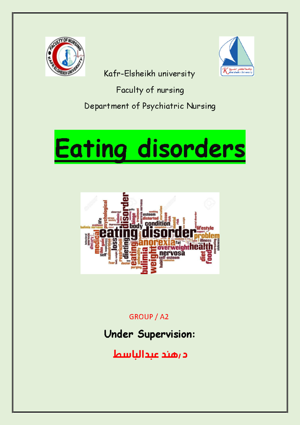 Eating Disorders Overview - Group A2 - Nursing 123 - Studocu