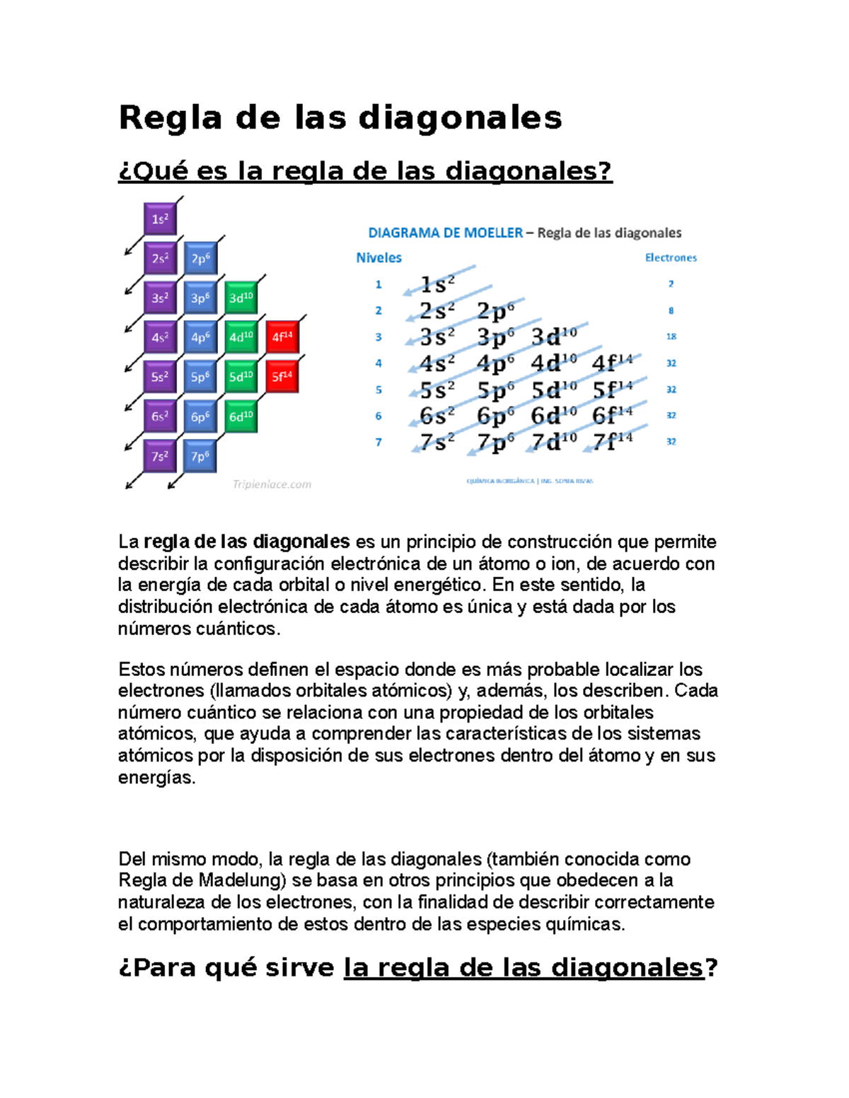 Regla de las Diagonales y Números Cuánticos en Química 101 - Studocu