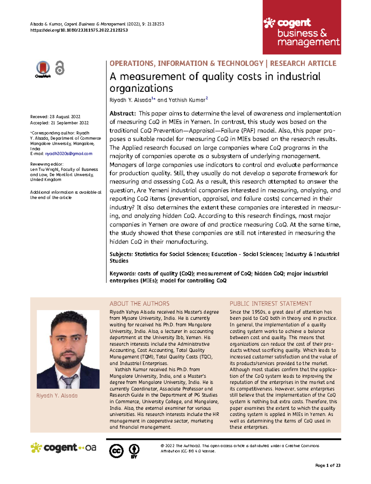 Measuring Quality Costs in Industrial Organizations: Insights from ...