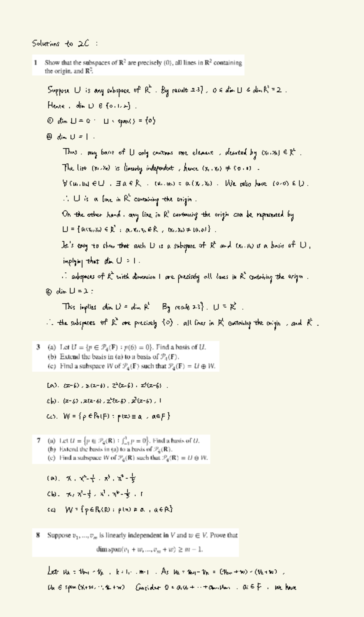 2C - Solutions for Algebra Problems and Subspaces Analysis - Studocu