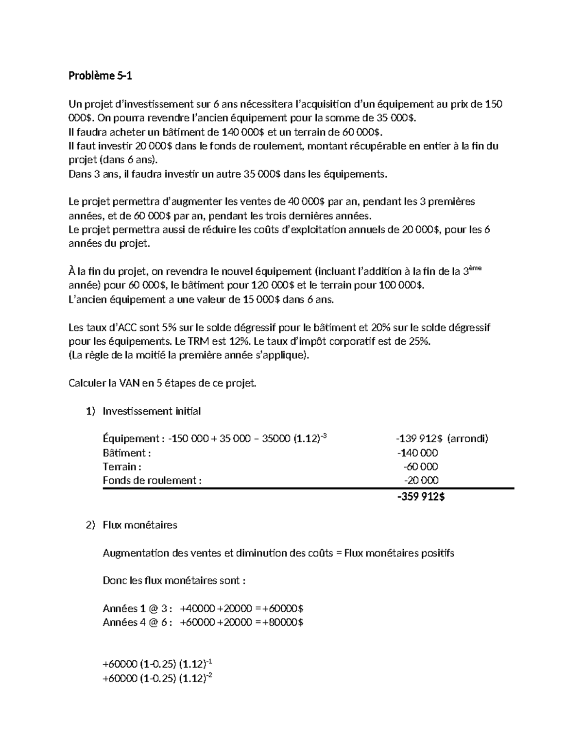 H25DOC5B - Calcul de la VAN d'un Projet d'Investissement sur 6 Ans ...