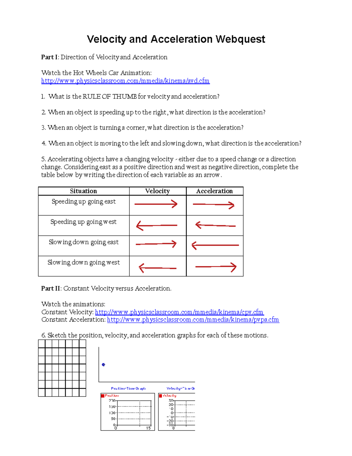 Velocity and Acceleration Webquest Part I: Direction Analysis - Studocu