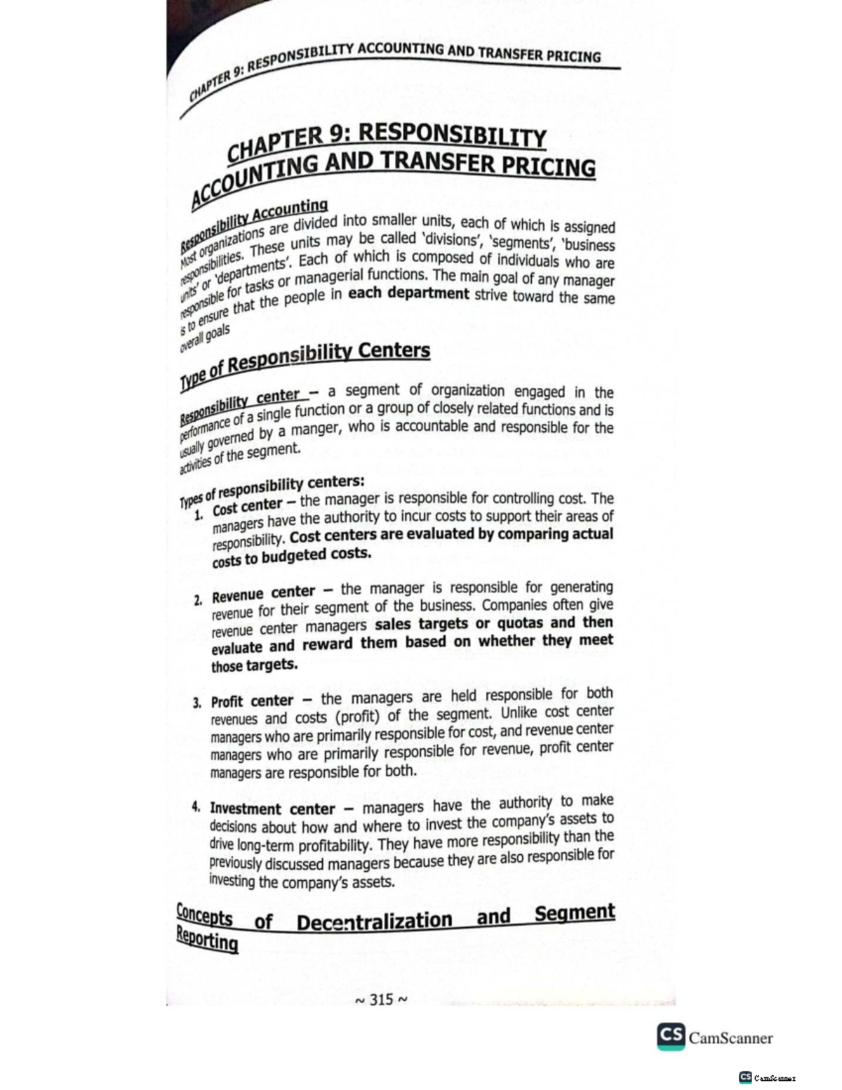 CHAPTER 9: RESPONSIBILITY ACCOUNTING AND TRANSFER PRICING (R AT i ...