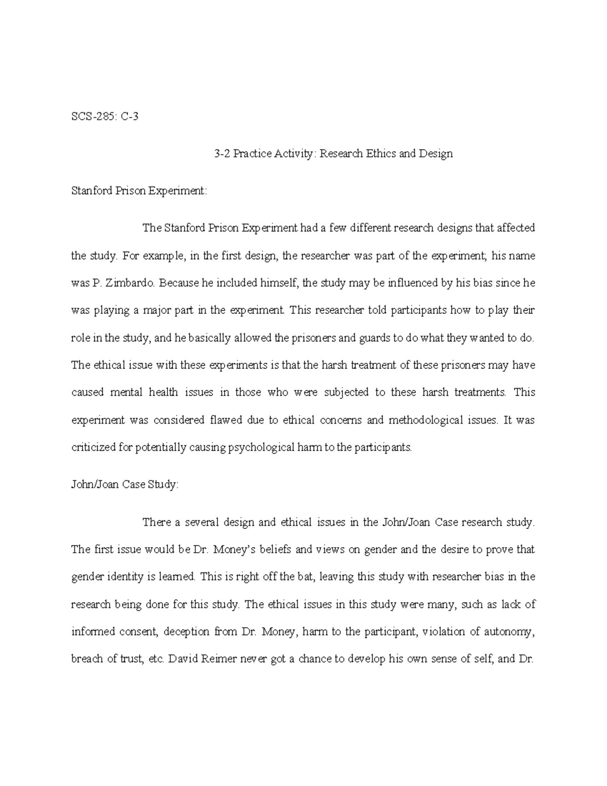 SCS 285 - Project One: Research Methods in Social Sciences - Studocu