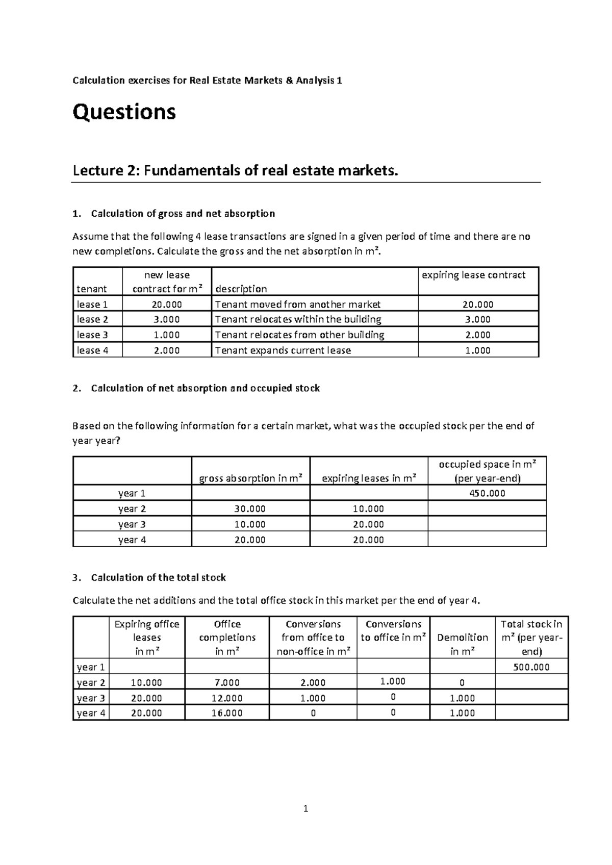 Real Estate Markets & Analysis 1 - Calculation Exercises Q&A - Studeersnel