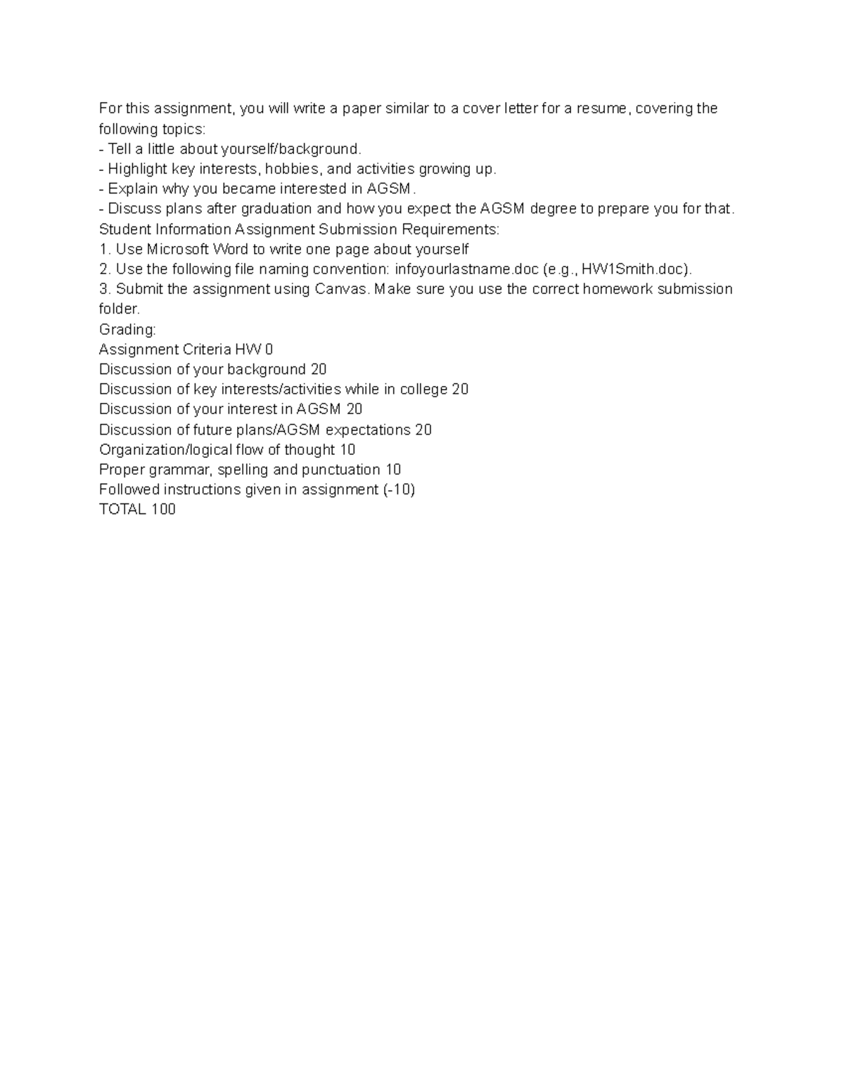 HW 1 - Personal Background and AGSM Interest Essay - Studocu