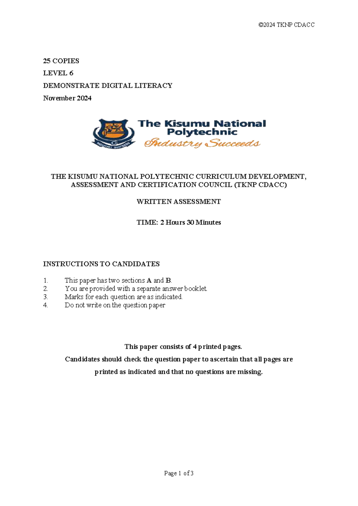 TKNP CDACC Level 6 Digital Literacy Assessment November 2024 - Studocu