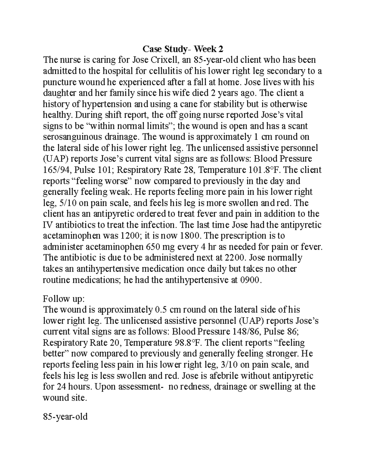 Nursing Case Study: Week 2 Analysis of Patient Jose Crixell - Studocu