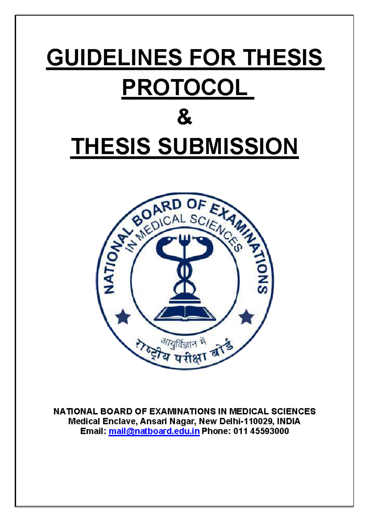 Thesis Protocol & Submission Guidelines for NBEMS DNB Candidates - Studocu