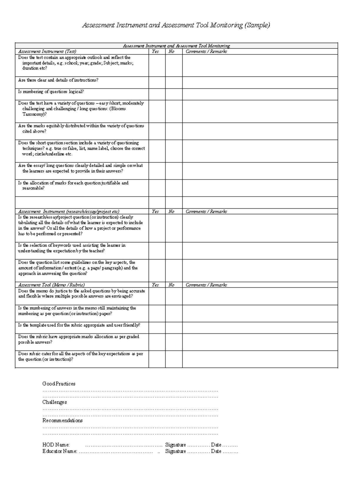 Assessment Tool Monitoring: Instruments & Best Practices Guide - Studocu