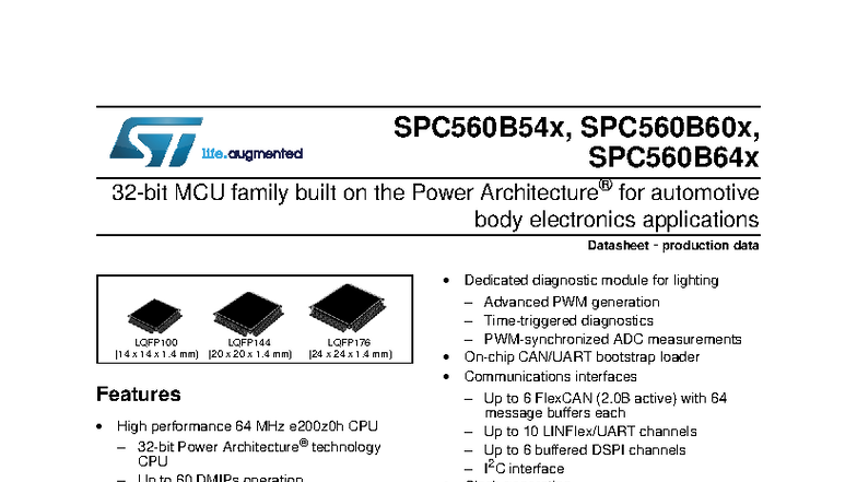 SPC560B54x MCU Family: Automotive Body Electronics Datasheet - Studocu