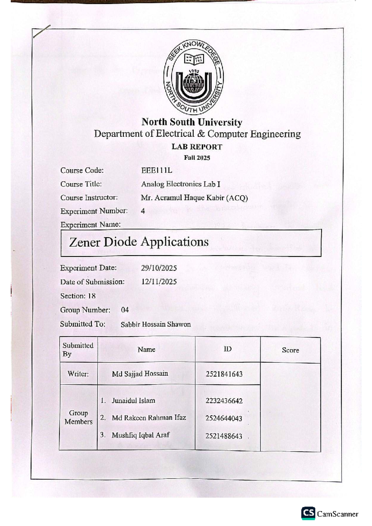 EEE111 Lab Report 4: Zener Diode Applications in Analog Electronics ...