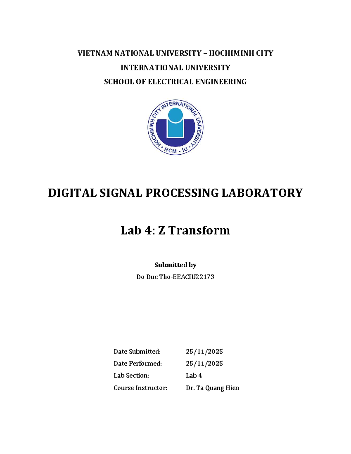 EEACIU 22173: Lab 4 - Z Transform in Digital Signal Processing - Studocu