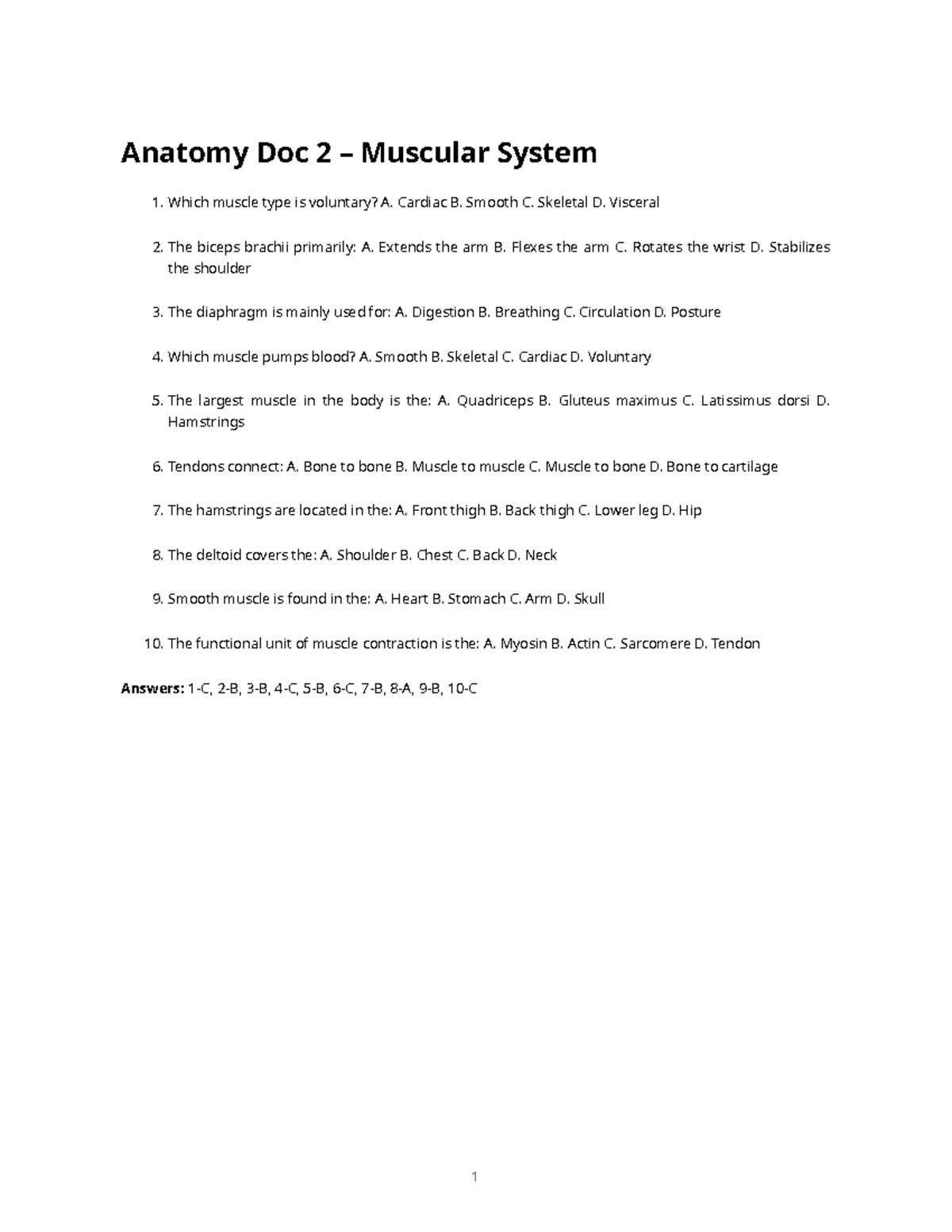 Anatomy Doc 2 - Muscular System Quiz & Answers - Studocu