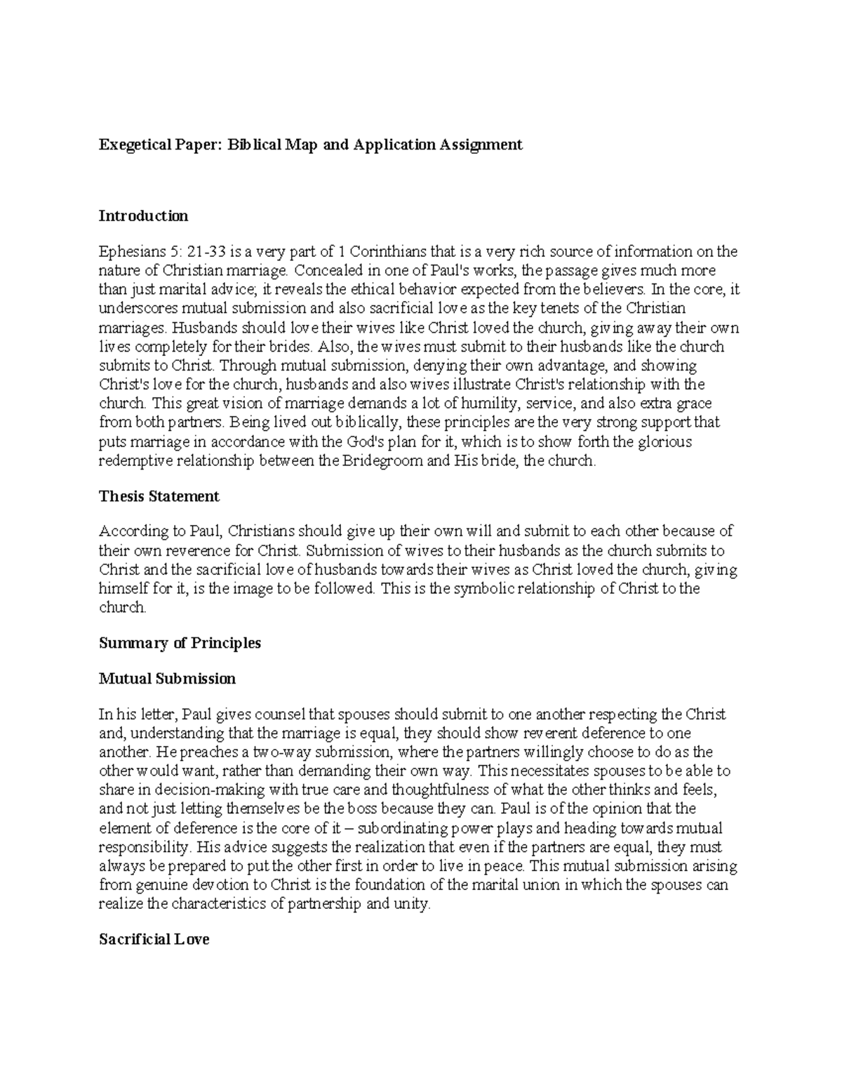 Exegetical Paper: Ephesians 5:21-33 on Christian Marriage - Studocu