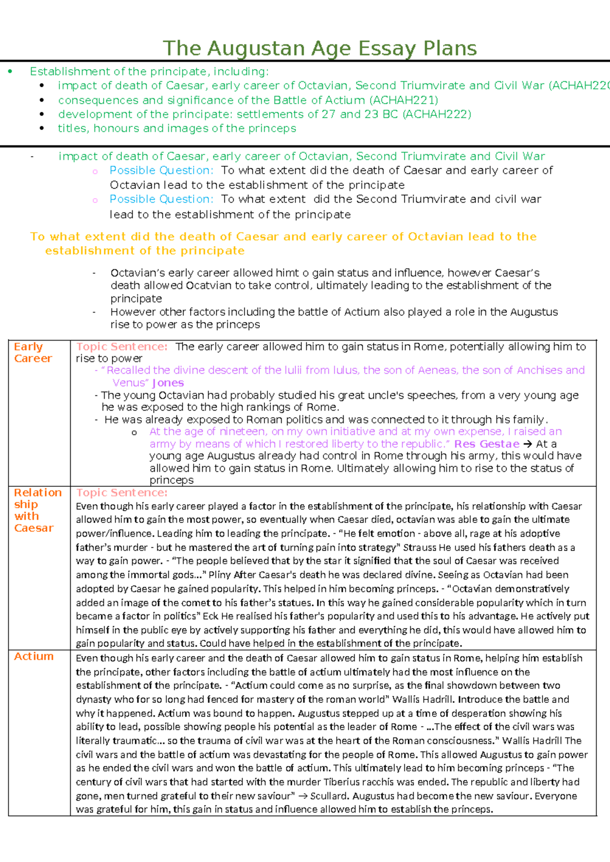 Augustan Age Essay Plans: Establishment of the Principate (ACHAH220/221 ...